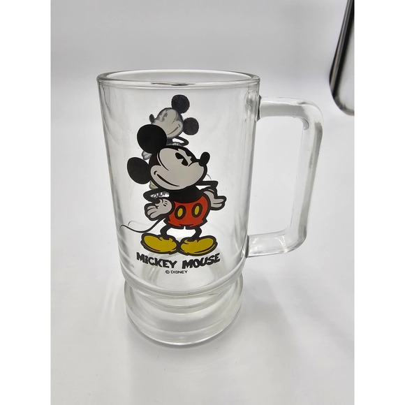 Disney | Jewelry | Walt Disney Mickey Mouse Clear Glass Mug Vintage ...